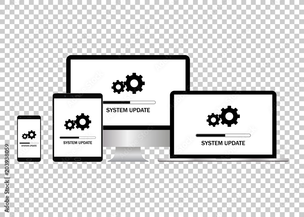 System update set. IT administrators installing updates for software ...