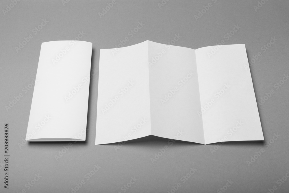 White empty fold leaflet tri fold DL flyer brochure, mockup. Stock ...
