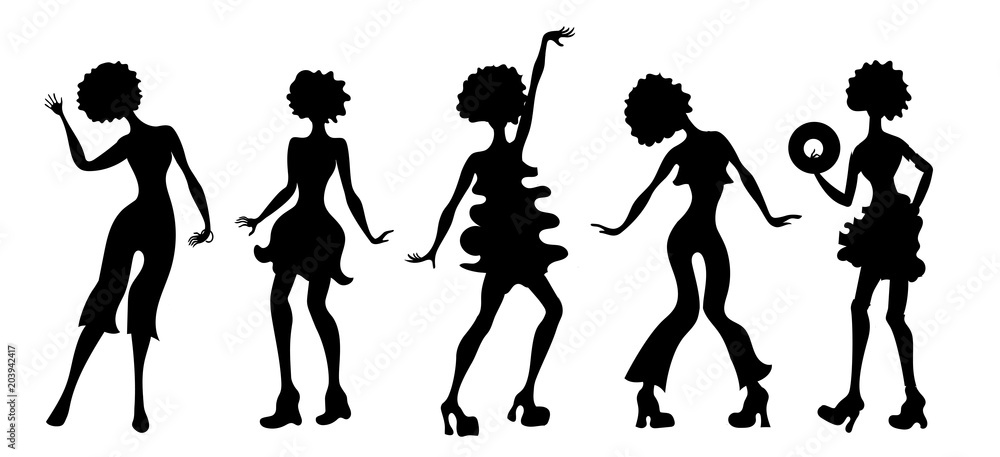 Soul Party Time. Dancers of soul silhouette funk or disco.People in ...