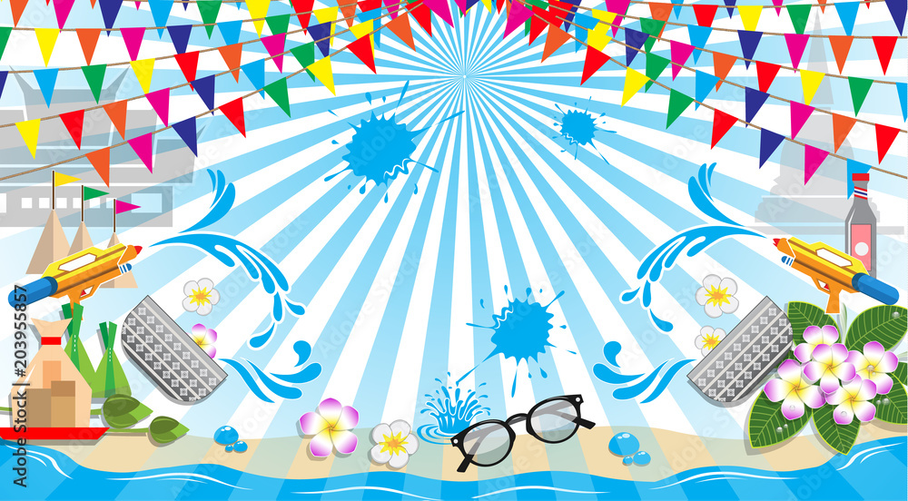 Songkran Festival sign of thailand, vector symbol background Stock ...