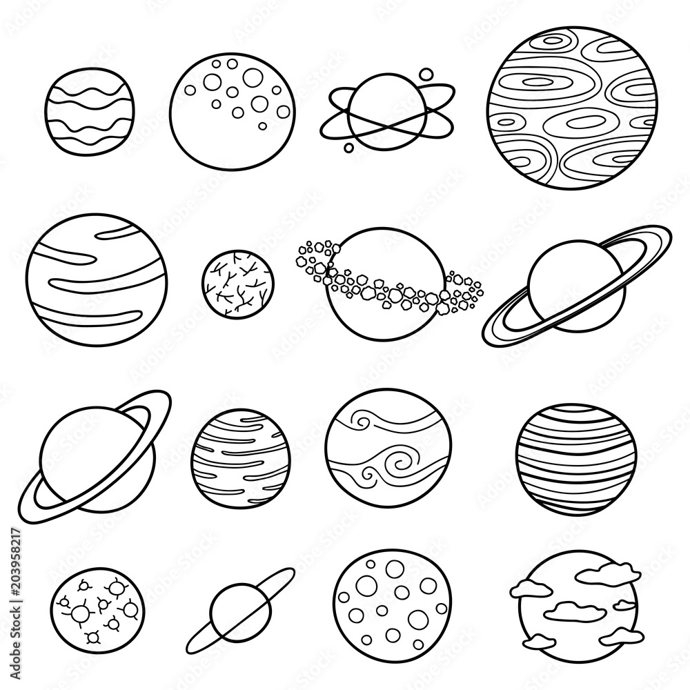 Collection of doodle planets. Stock Vector | Adobe Stock