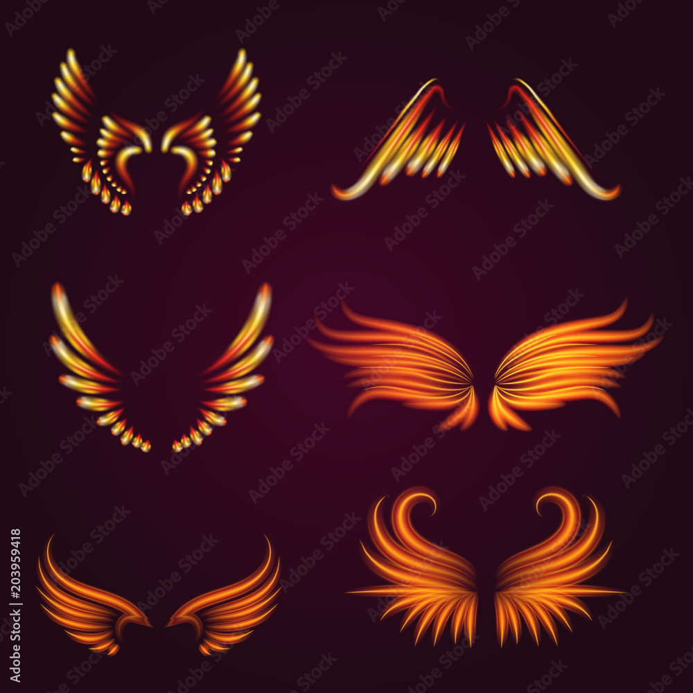 Bird fire wings vector fantasy feather burning fly mystic glow fiery ...