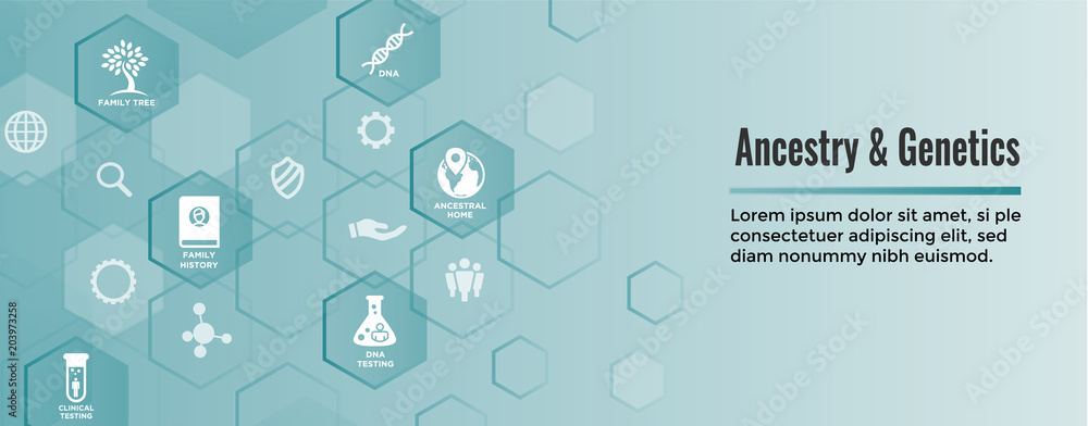 Ancestry or Genealogy Icon Set web banner w Family Tree Album, family ...