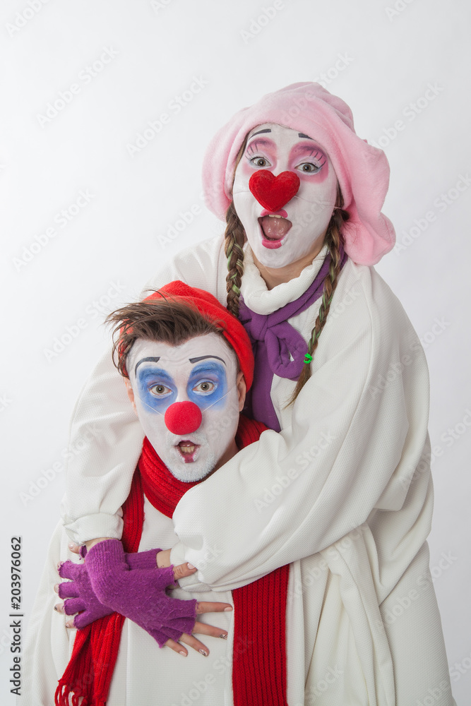 boy mime and girl mime show human emotions. Interest, curiosity Stock ...