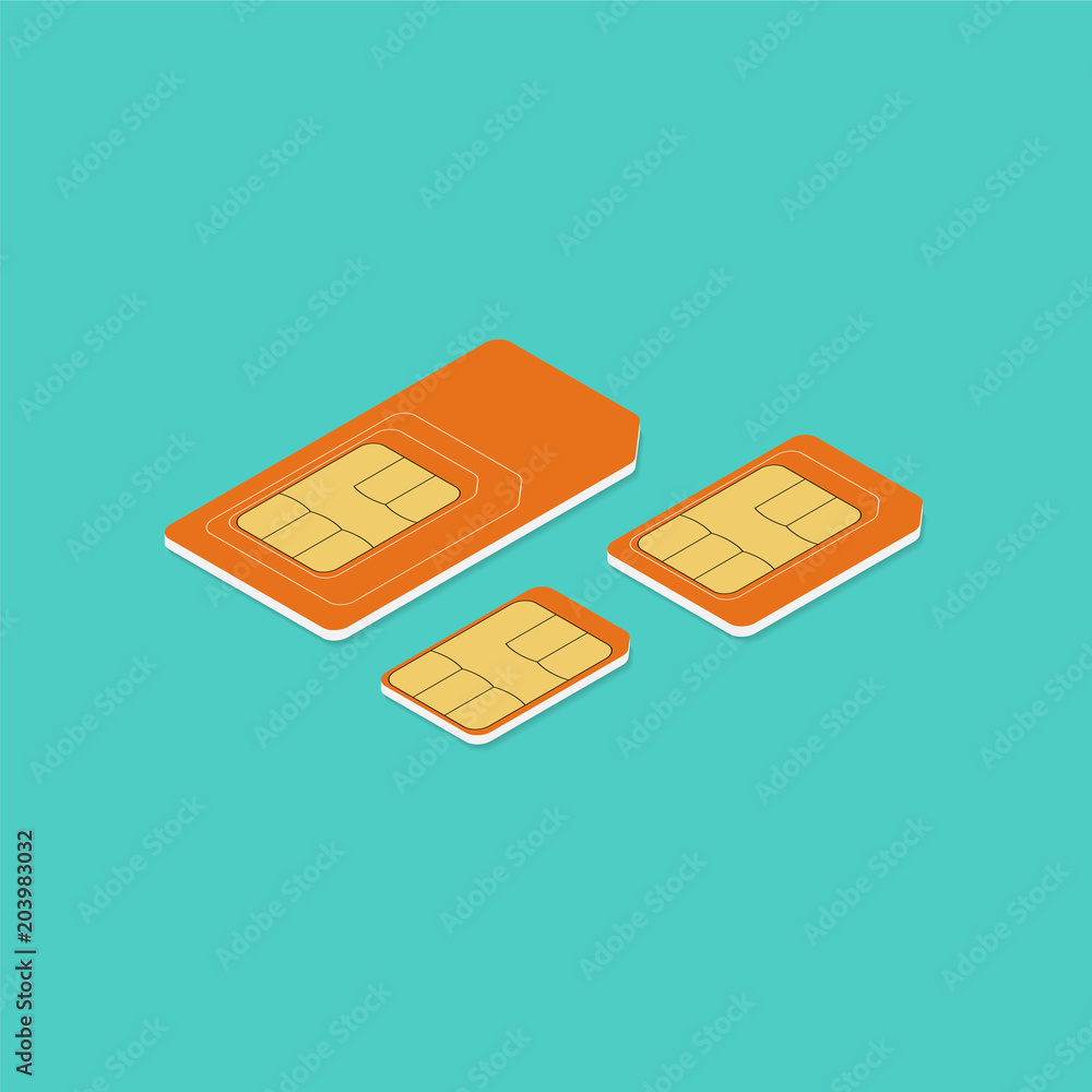 Different sim card types. Isometric illustration. Vector Stock Vector ...
