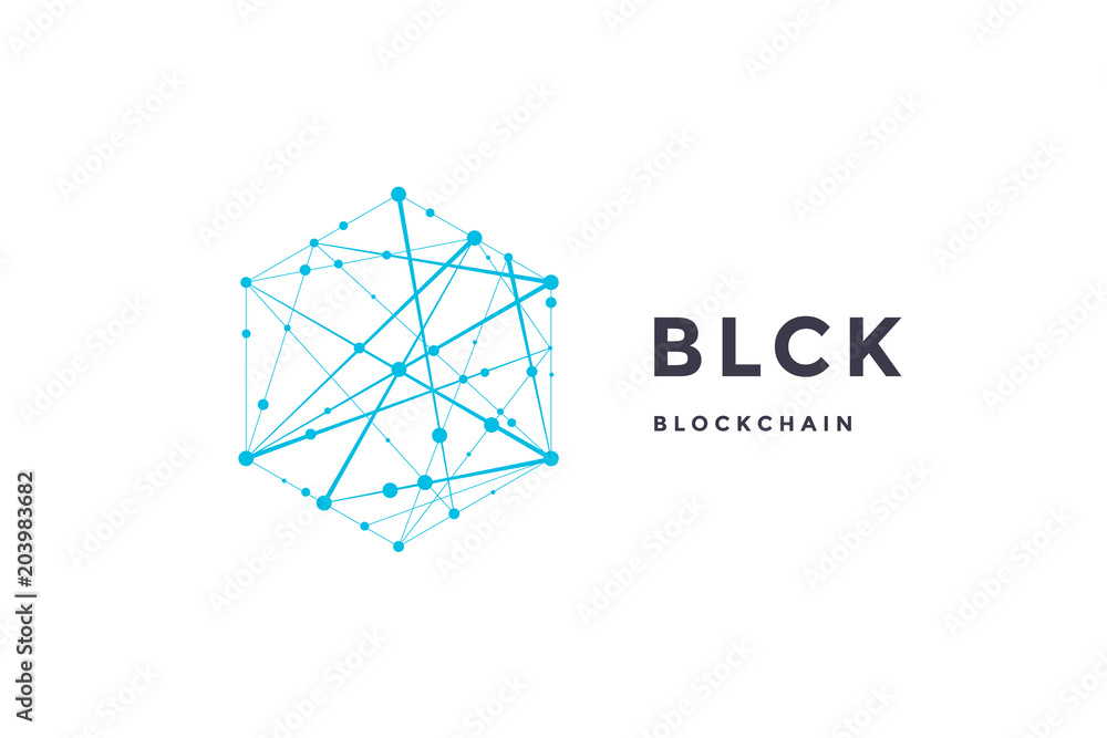 Template label for blockchain technology. Hexagon with connected lines ...