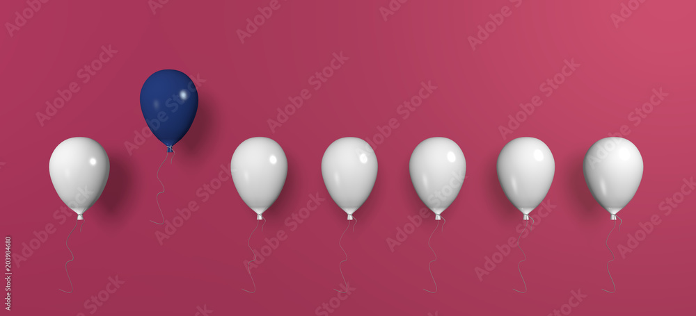 Konzept: aus der Masse absetzen mit pinken Hintergrund, 3d rendering ...