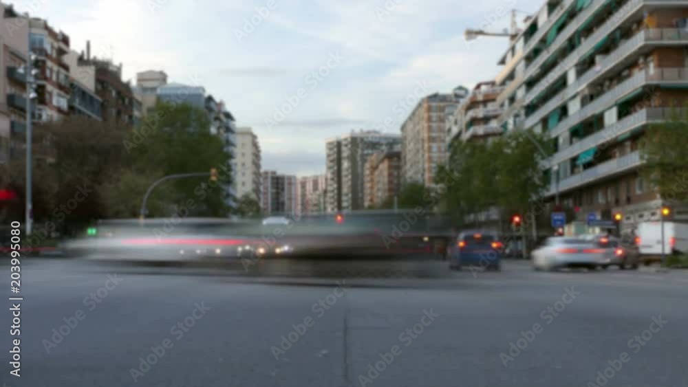 Blurred traffic in Barcelona at dusk.Time Lapse.Trail effect.Long ...