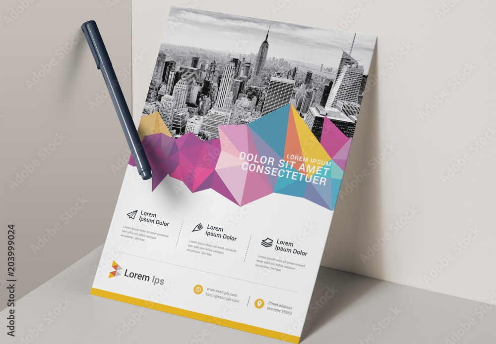 Flyer Layout with Geometric Header Stock Template | Adobe Stock