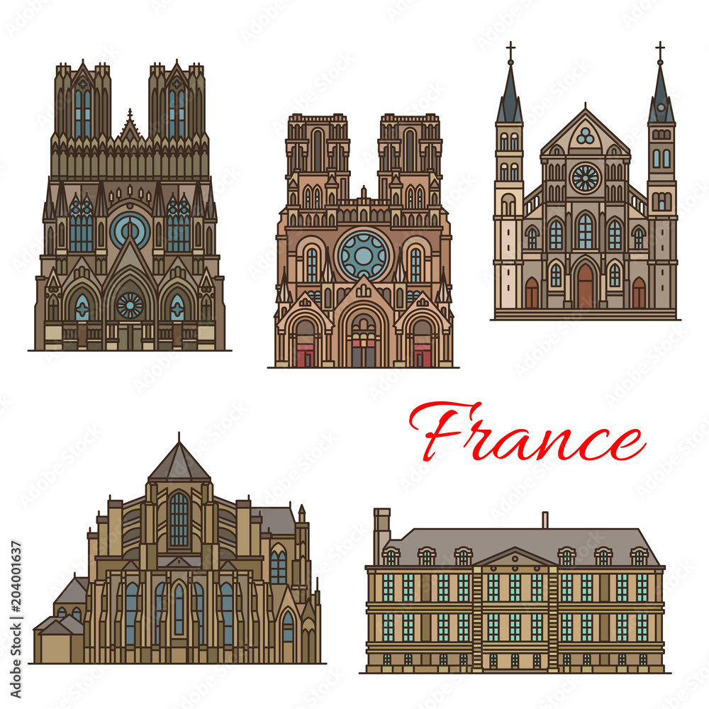 France travel landmarks vector buildings icons Stock Vector | Adobe Stock