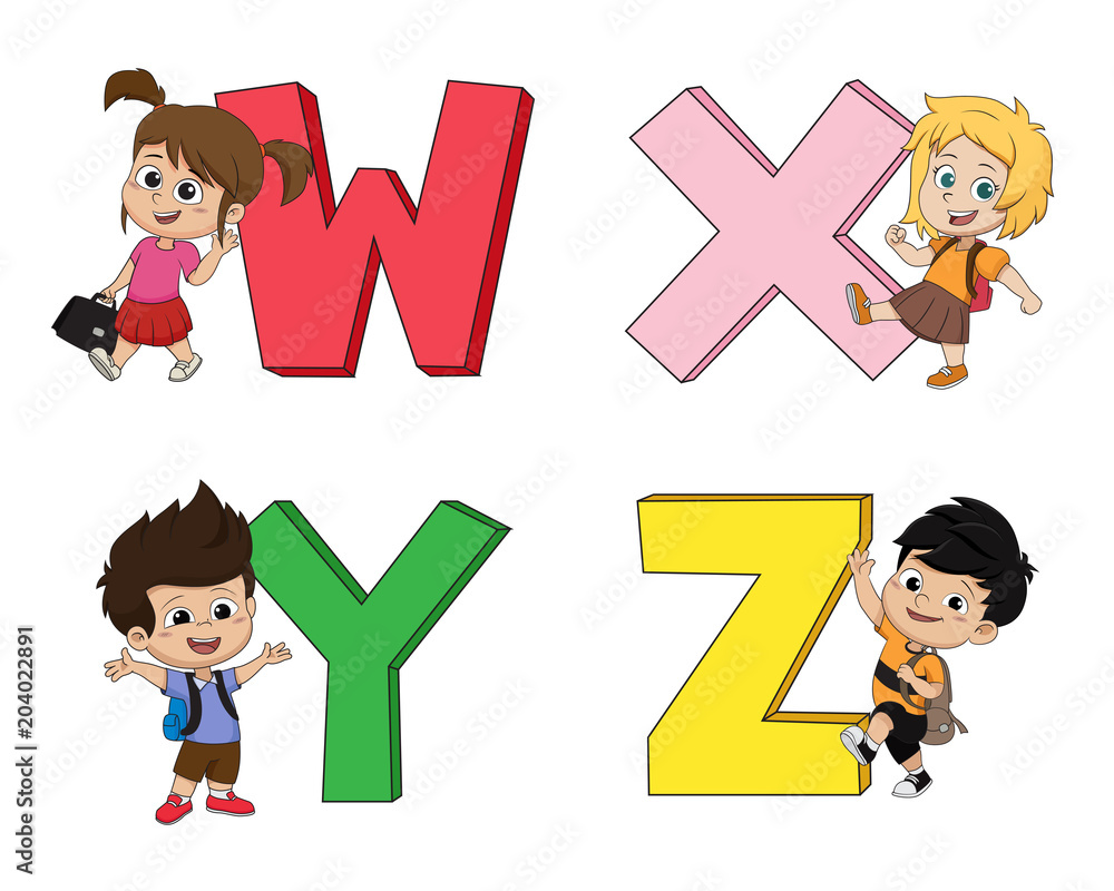 Children learn the English alphabet.Vector and illustration. Stock ...