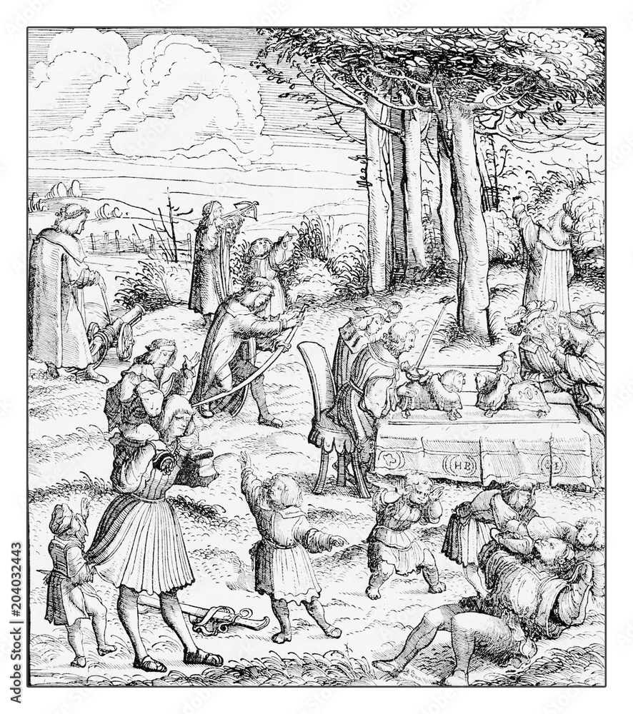 Medieval illustration of children and adults playing outside by Hans ...