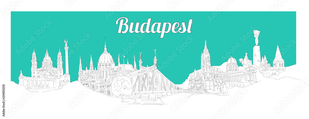 BUDAPEST city hand drawing panoramic sketch illustration Stock Vector ...