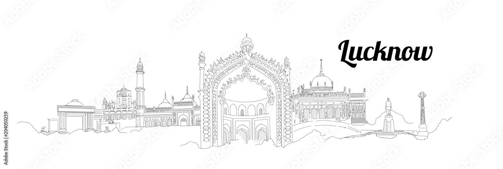 LUCKNOW city vector panoramic hand drawing illustration Stock Vector ... LUCKNOW city vector panoramic hand drawing illustration Stock Vector ...
