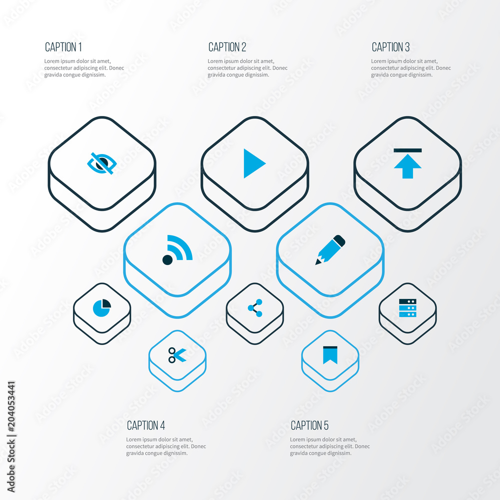 Interface icons colored set with share, hide, diagram and other pennant ...