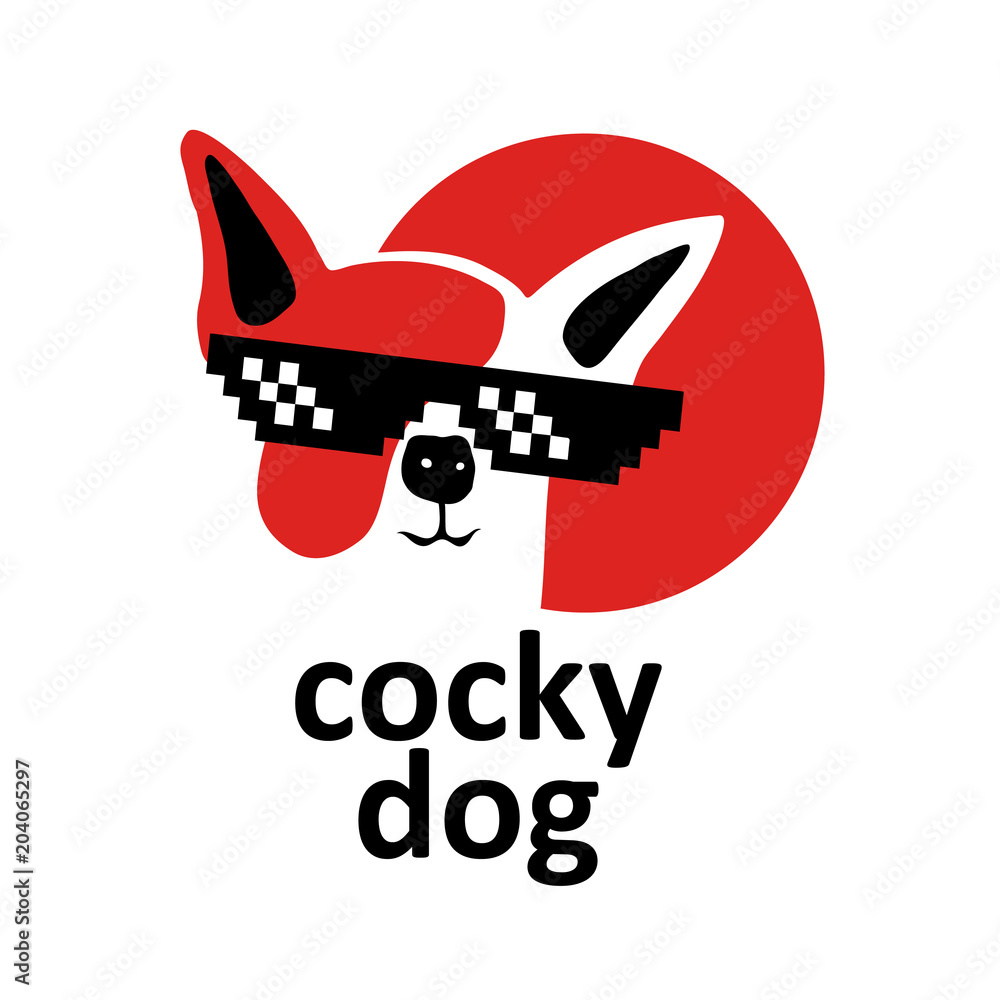 Cocky dog logo in black glasses. Dude, confident, cocky emotions. Dog ...