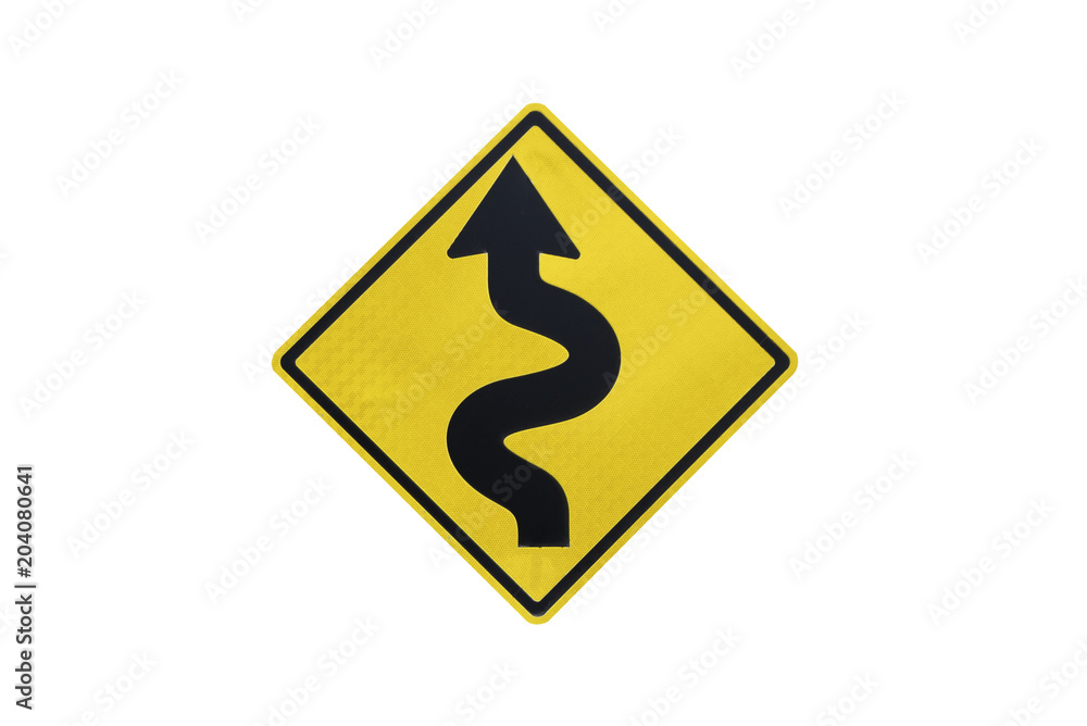 yellow Traffic Signs” left and right curve “ isolated at on white ...