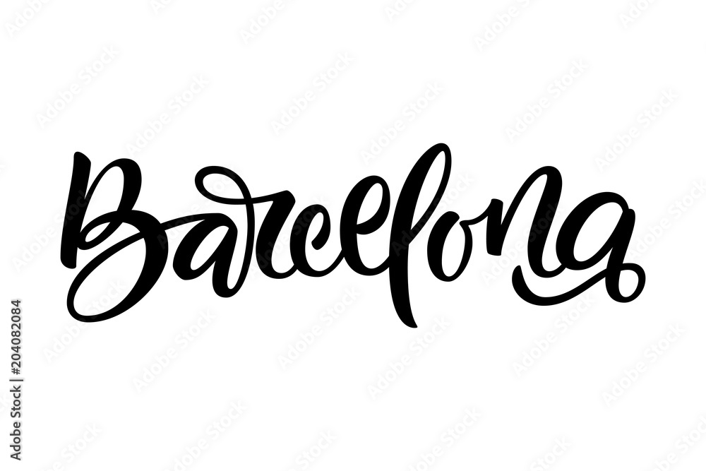 Handwritten city name. Hand-lettering calligraphy. Barcelona. Stock ...