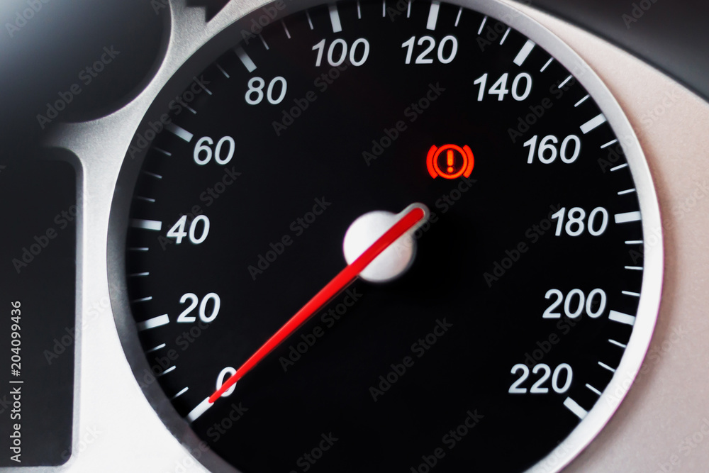 Car speedometer with indicator and warning lights Stock Photo | Adobe Stock