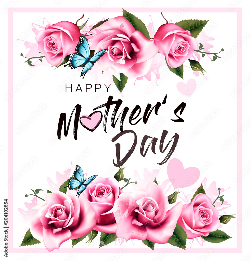Vettoriale Stock Happy Mothers Day Greeting Background With Beautiful