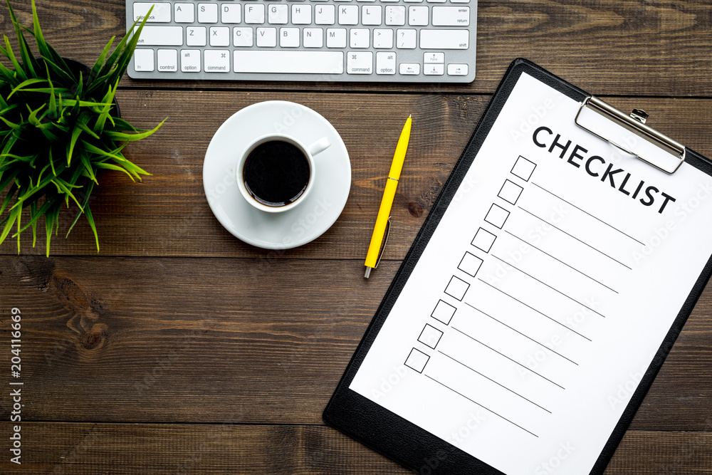 Blank checklist with space for ticks on pad on office desk. Checklist ...