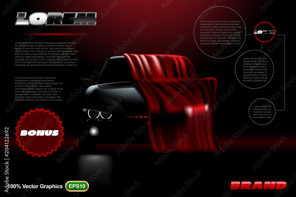 Covered car template on black background. Mock up is ready to be ...