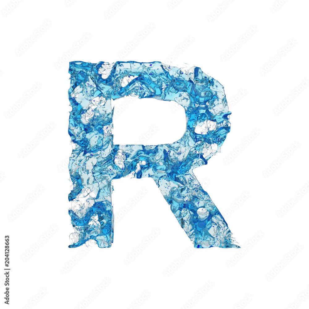 Alphabet letter R uppercase. Liquid font made of blue transparent water ...