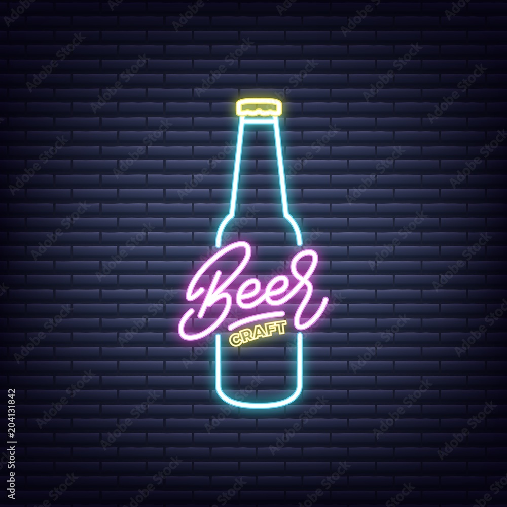 Craft Beer. Beer neon sign. Neon glowing signboard banner design Stock ...