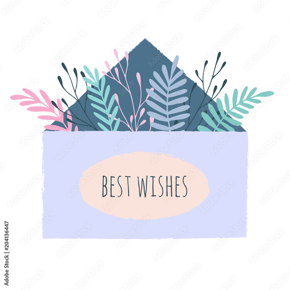 Letter envelope and flower illustration. Hand drawn floral vector ...