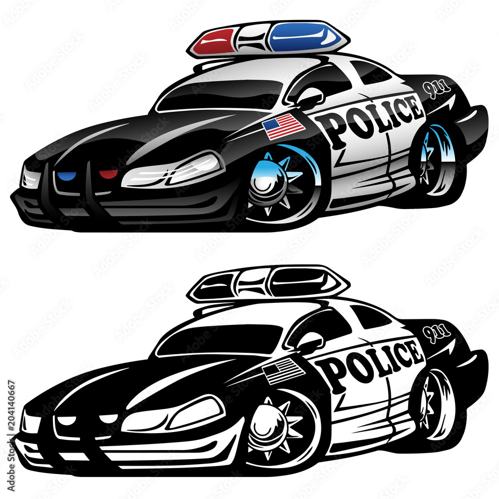 Police Muscle Car Cartoon Vector Illustration Stock Vector | Adobe Stock