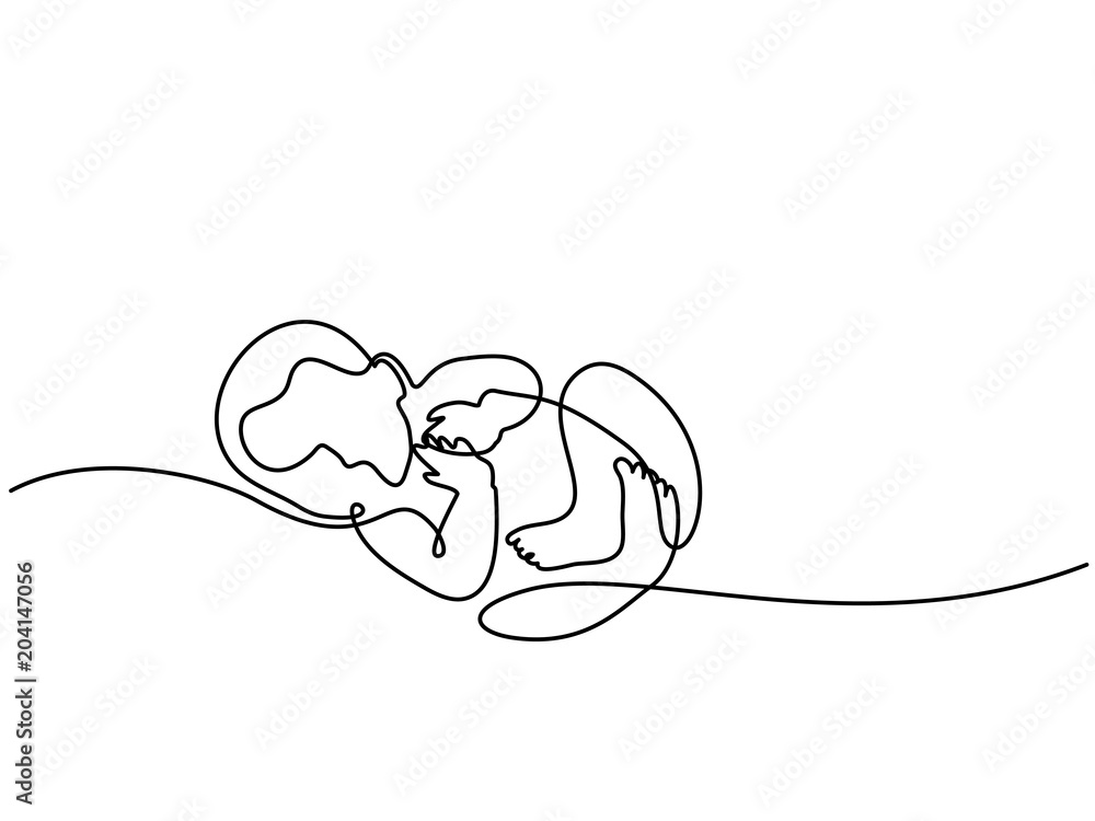 Continuous line drawing. Cute baby is lying on the white background ...