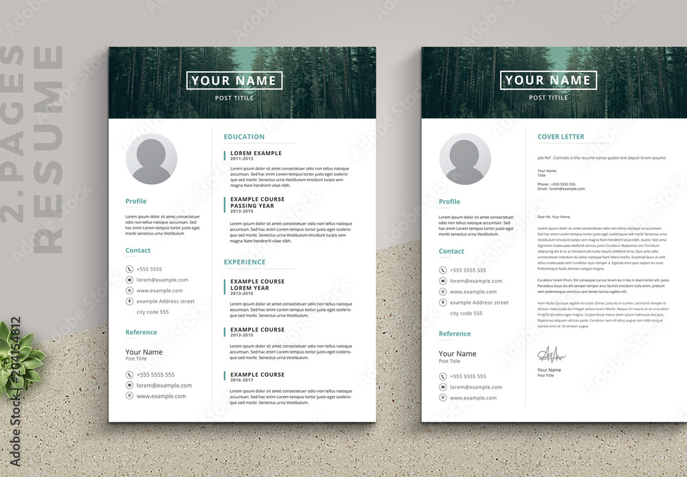 Resume Set with Green Photo Header Stock Template | Adobe Stock