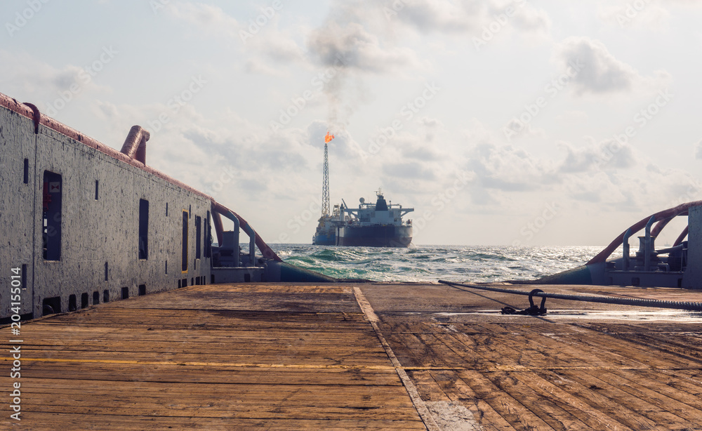 Anchor-handling Tug Supply AHTS vessel during dynamic positioning DP ...