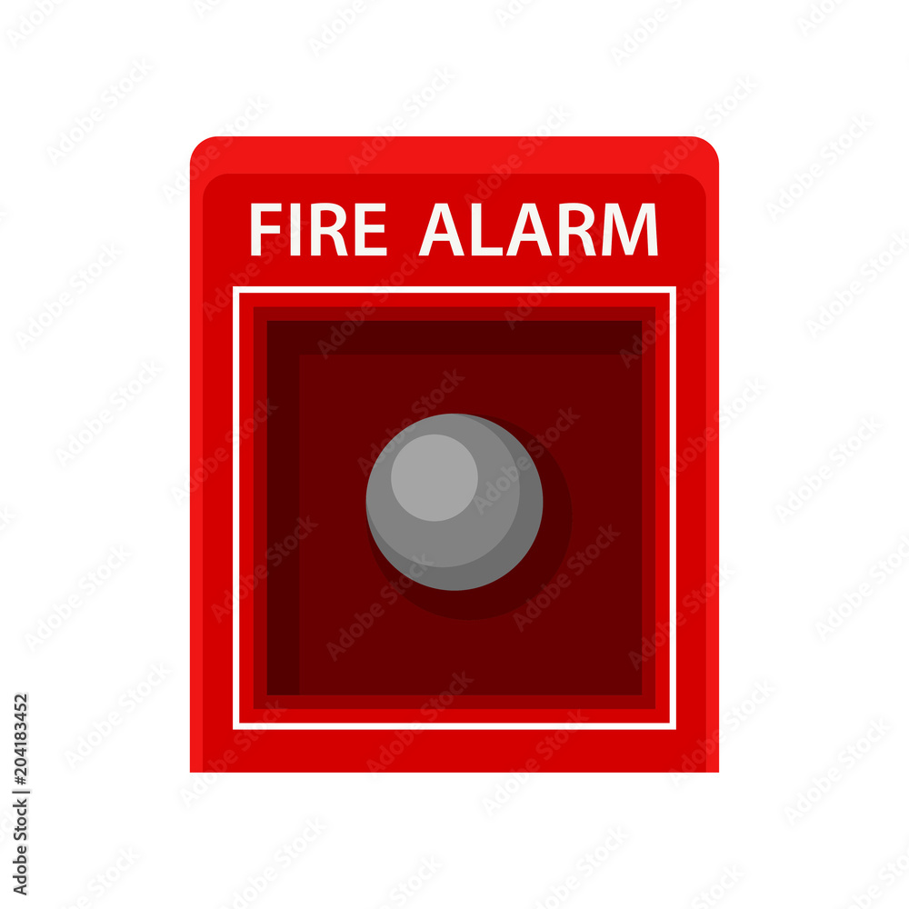 Fire alarm. Red metal box with button. Warning signal about fire ...
