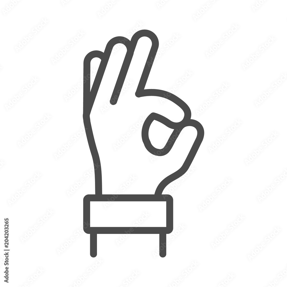 Okay hand outline line icon, Vector ok symbol isolated positive. Stock ...