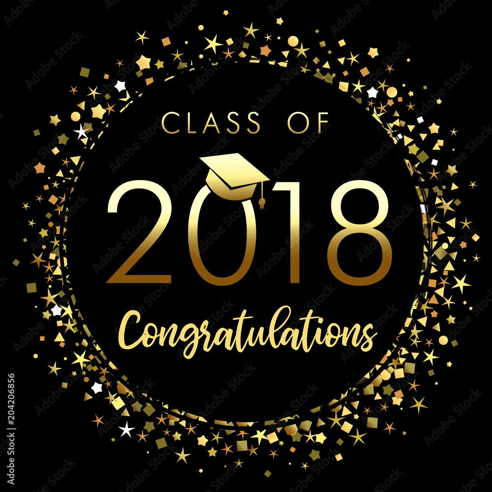Class of 2018 graduation poster with gold glitter confetti. Class of ...