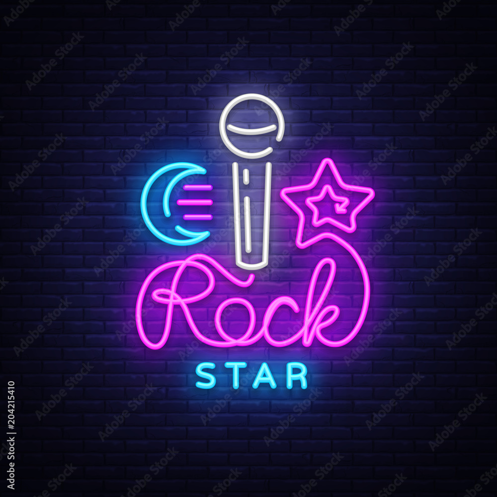 Rock Star Neon Sign Vector. Rock Star logo vector design template ...