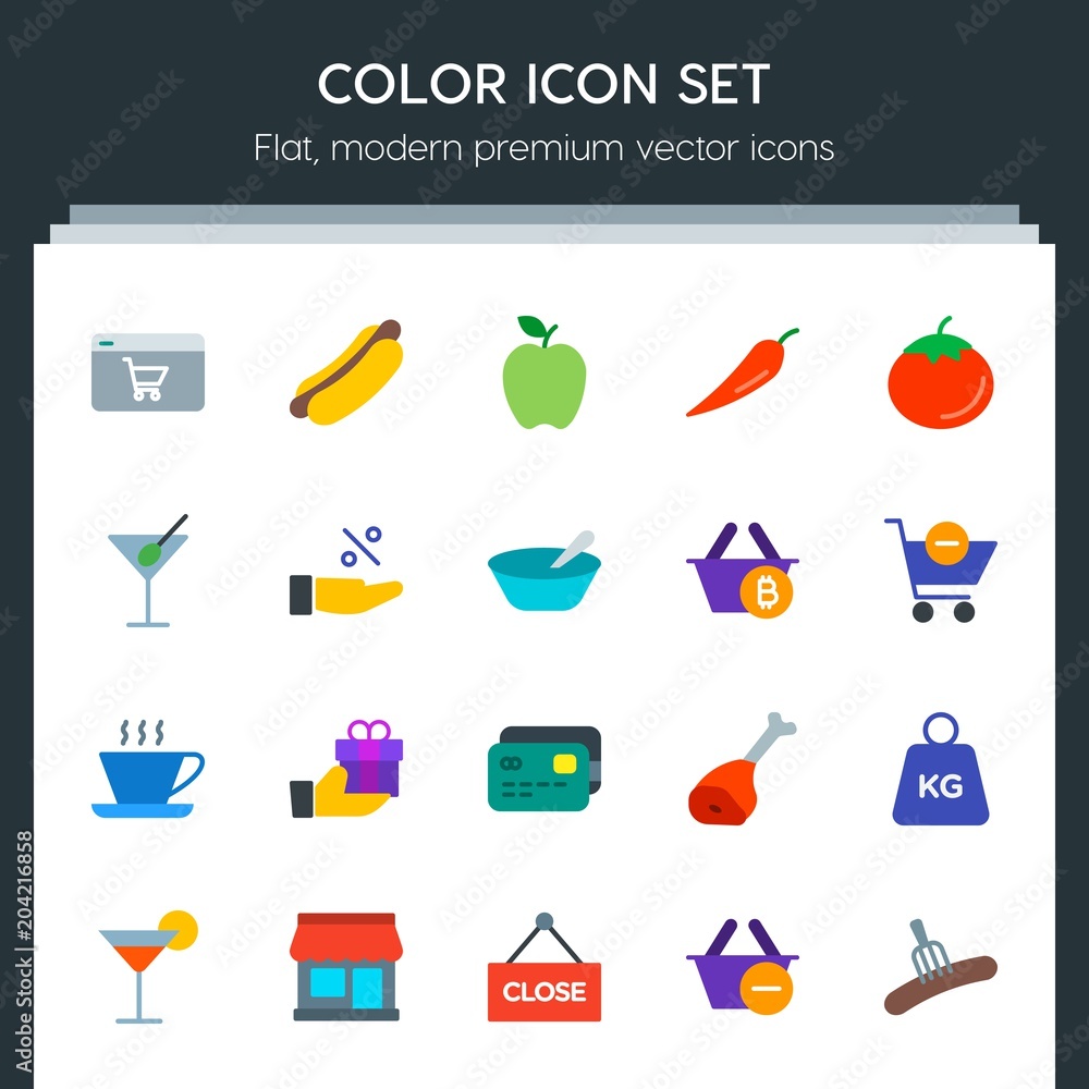 Modern Simple Set of food, drinks, shopping Vector flat Icons. Contains ...