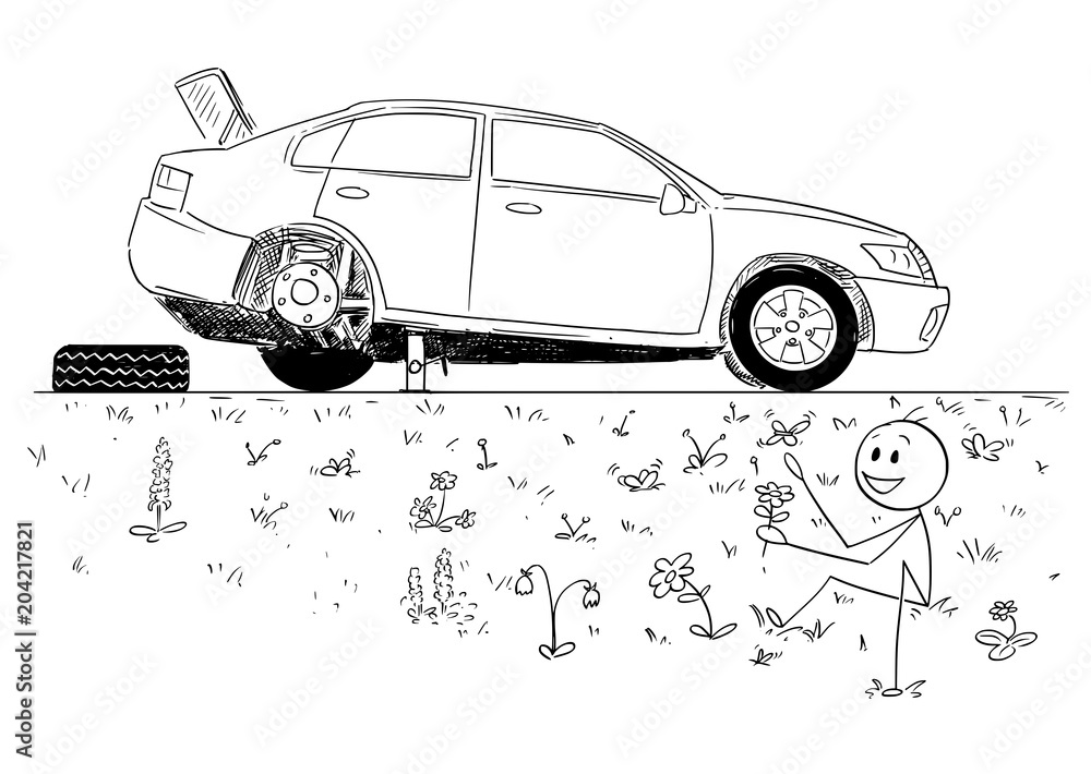 Cartoon stick man drawing conceptual illustration of man repairing ...