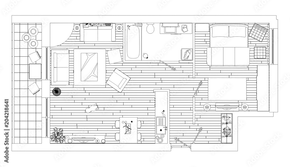 Line drawing apartment floor plan on a white background Stock ...