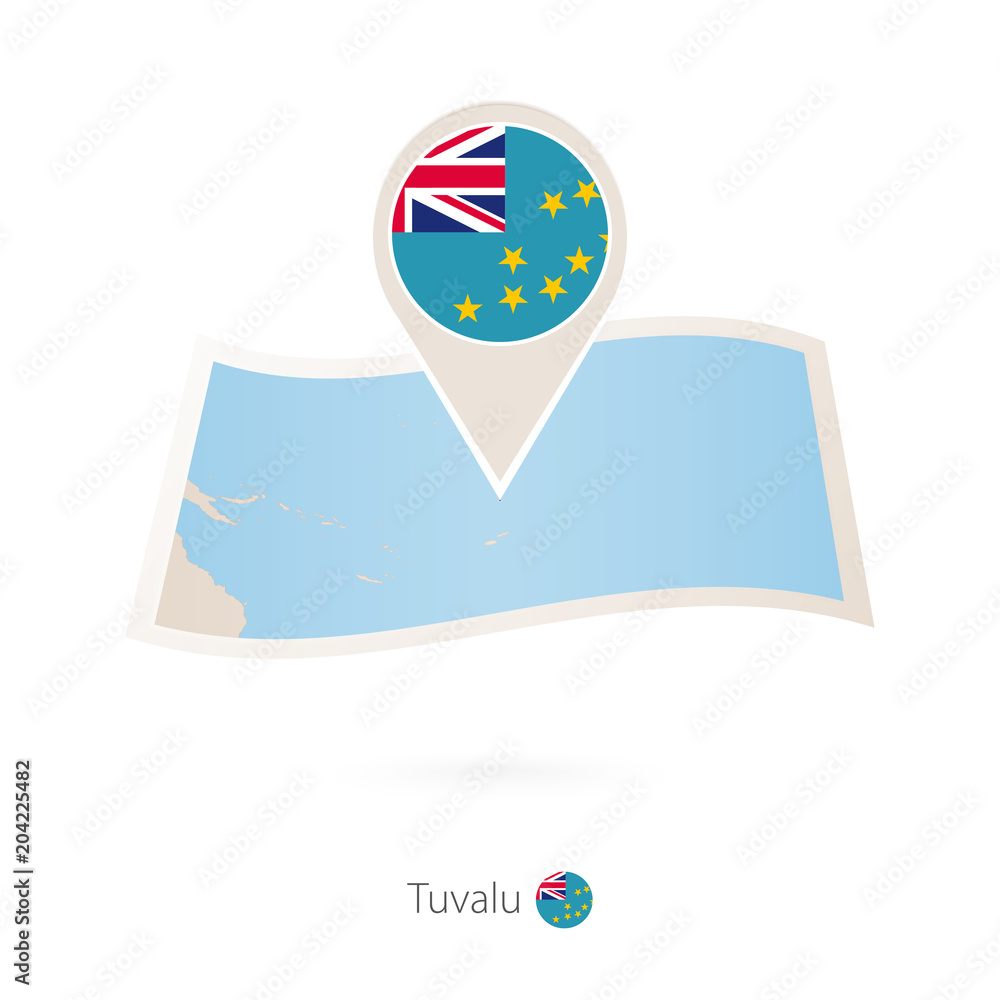Folded paper map of Tuvalu with flag pin of Tuvalu. Vector Illustration Stock Vector | Adobe Stock