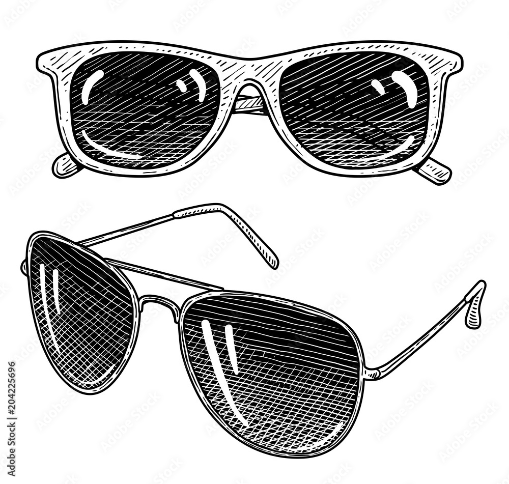 Sunglass Illustration Drawing Engraving Ink Line Art Vector Stock Vector Adobe Stock