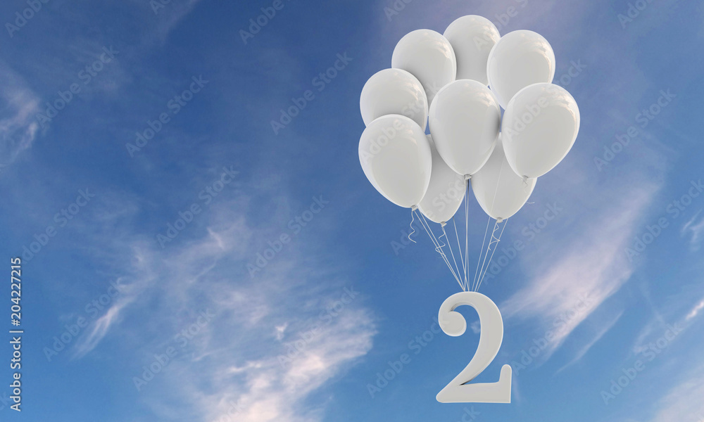 Number 2 party celebration. Number attached to a bunch of white ...