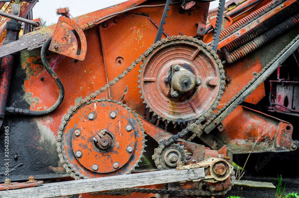 Parts of old broken machine under corrosion closeup. Old technics ...