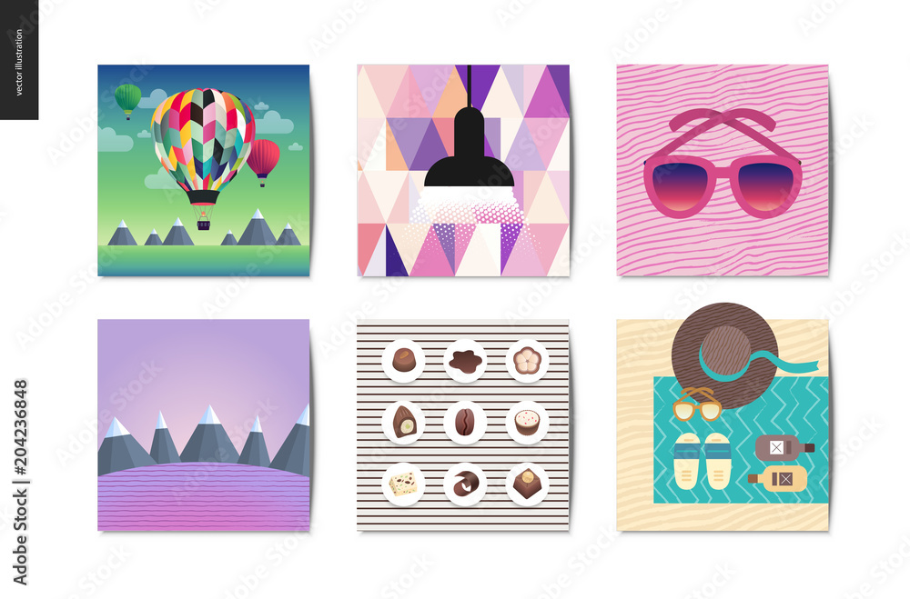 Simple things - cards - flat cartoon vector illustration of air ballons ...