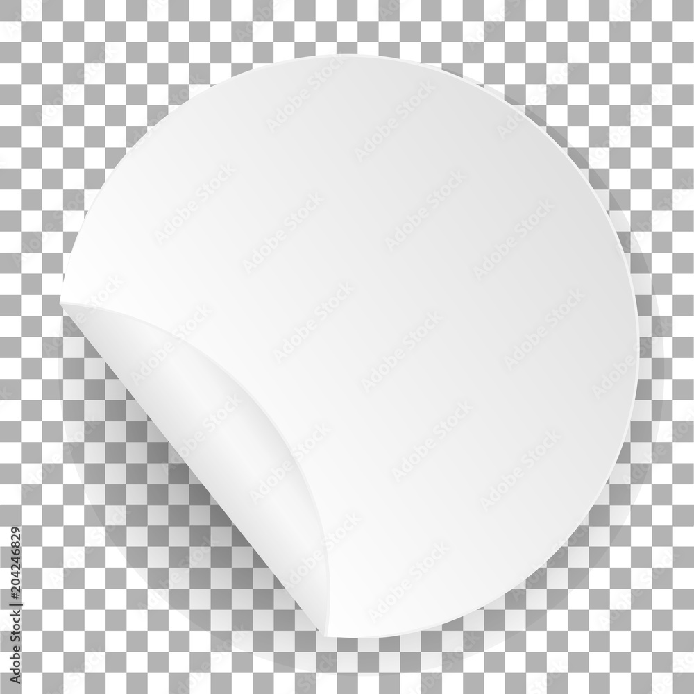 Round paper sticker. White label template with bent edge with shadow ...