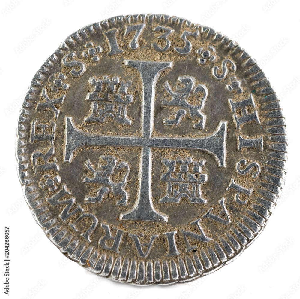 Foto de Ancient Spanish silver coin of the King Felipe V. 1735. Coined ...