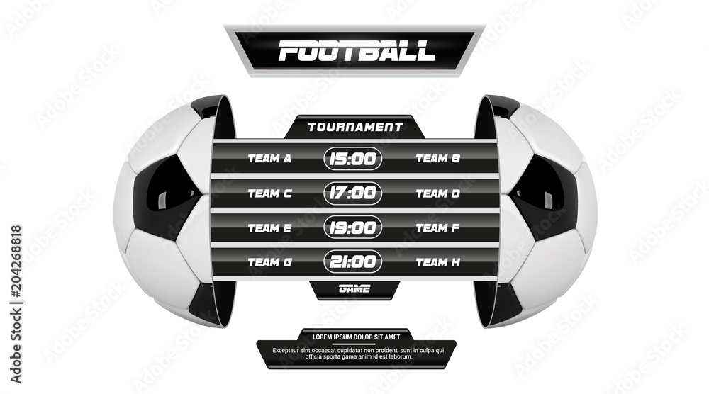 Vector of soccer league with team competition and scoreboard isolated ...