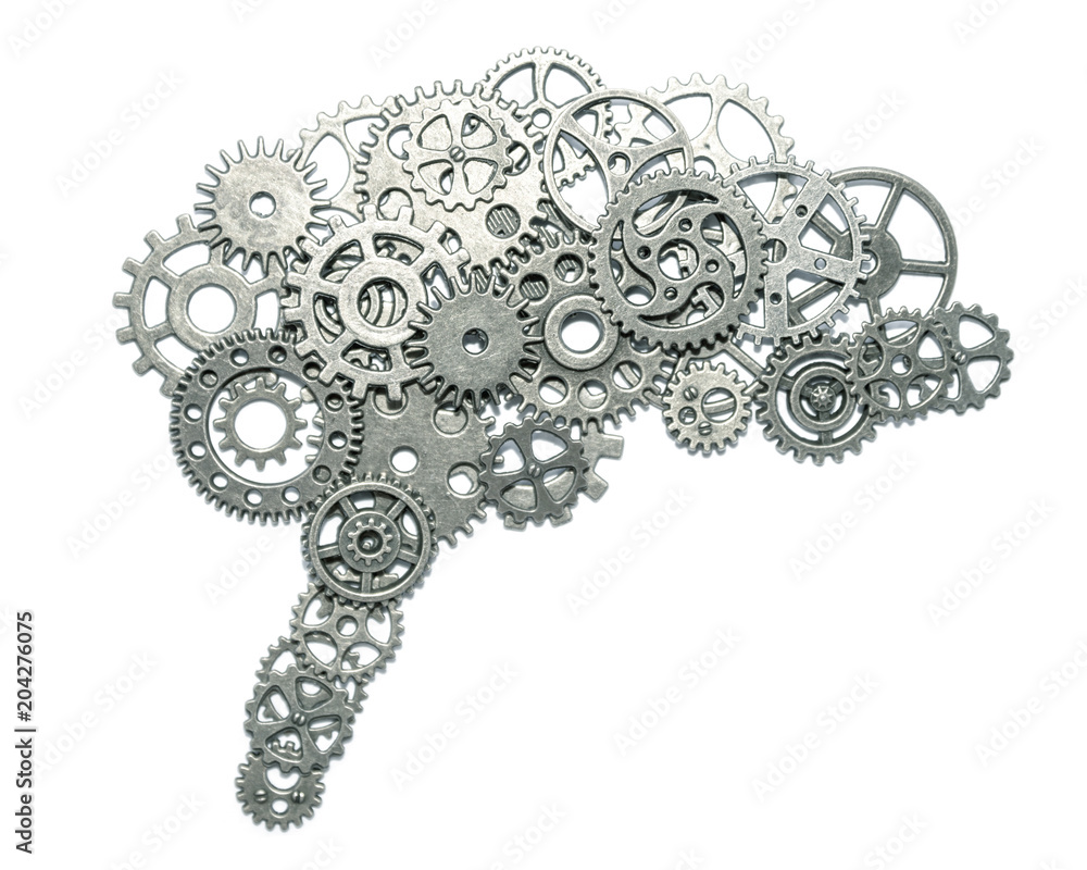 brain of gears on a white background. assembled from the details of the ...
