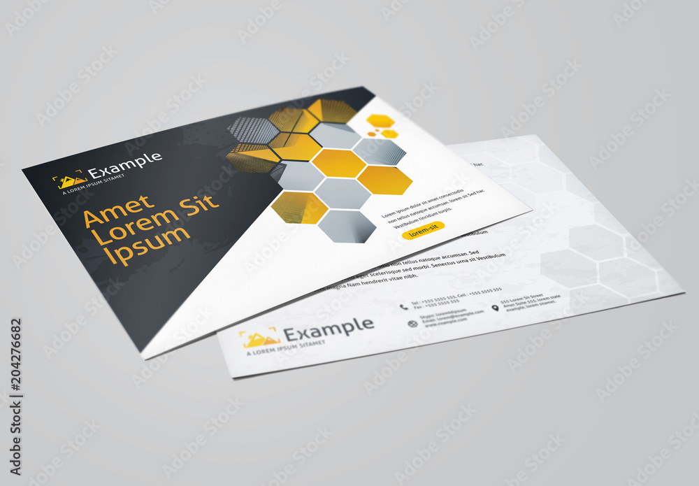 Postcard Layout with Hexagonal Designs Stock Template | Adobe Stock